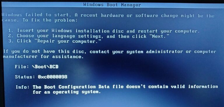 ブートエラー『0xc0000098』スタートアップ修復後にWindows Boot Managerが開いてリカバリーディスクが起動しない時の原因と対処方法 | エラーメッセージ対処マニュアル